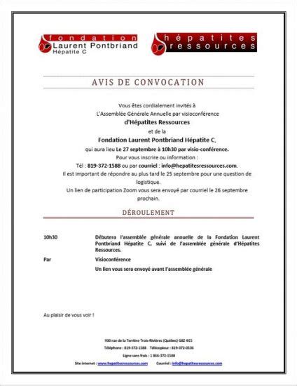 Avis Ce Convocation Assemblée Générale Annuelle — Hépatites Ressources