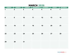 March Calendar 2026 With Holidays Calendar Quickly