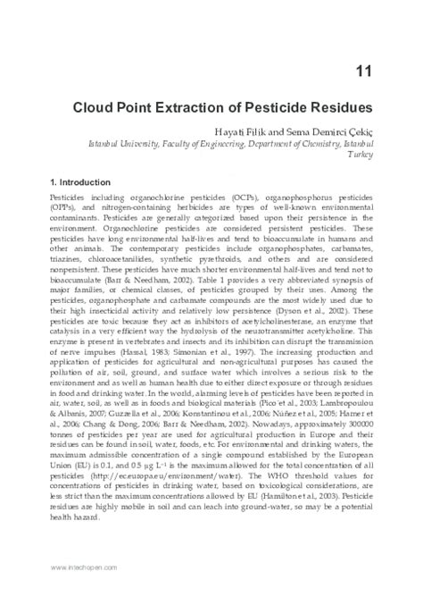 Pdf Cloud Point Extraction Of Pesticide Residues