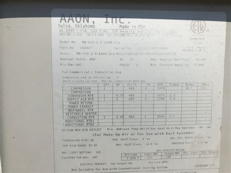 Aaon Rn 010 Air Cooling And Heating Condensing Unit 10 Tons