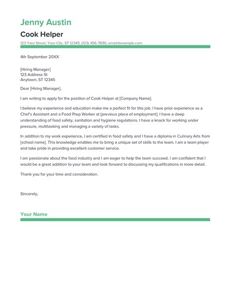 Best Cook Helper Cover Letter Example For 2023