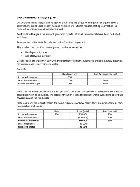 Cvp Summary Pdf Accounting Business