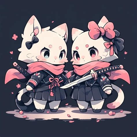 Premium Ai Image Cute Couple Cat With Sword