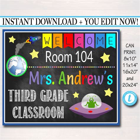 Editable Outer Space Theme Teacher Classroom Door Sign Teacher Door