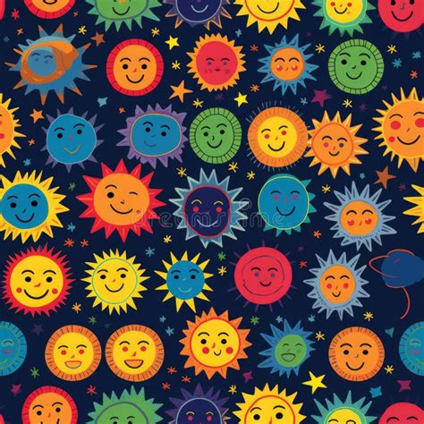 tile cartoon style moons and suns 1 1x1 single seamless