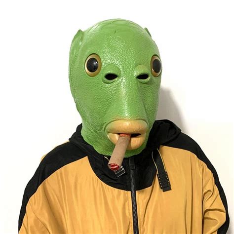 Adult Funny Ugly Green Fish Head Latex Cosplay Party Halloween Mask