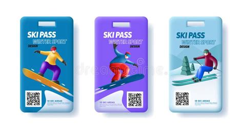 Ski Pass Admission Card Template With 3d Render Illustration Of Skier