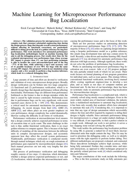 Pdf Machine Learning For Microprocessor Performance Bug Localization