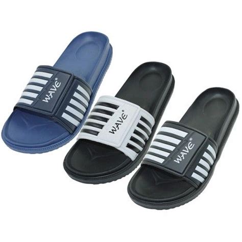 36 Bulk Mens Touch Closure Upper With Black White Stripe Upper Slide