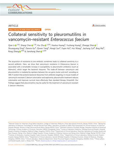 Pdf Collateral Sensitivity To Pleuromutilins In Vancomycin Resistant