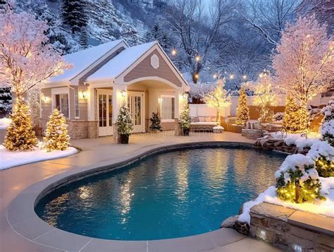 Frozen Christmas Swimming Pool Stock Image Image Of Garden Pool