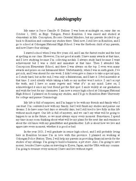 My Autobiography Pdf Language Arts And Discipline