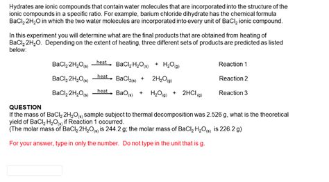 Solved Hydrates Are Ionic Compounds That Contain Water