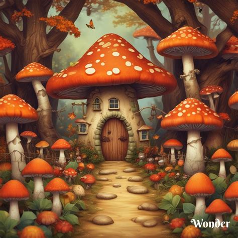 Mushroom House Wallpaper Set Etsy