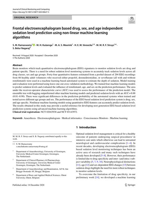 Pdf Frontal Electroencephalogram Based Drug Sex And Age Independent Sedation Level