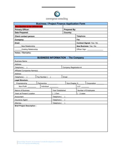 Project Finance Application Form Intro Short Doc