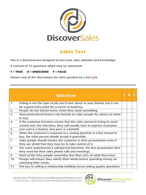 Sales Test Questionnaire Pdf Sales Psychological Concepts
