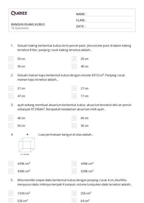 50 Lembar Kerja Volume Dan Luas Permukaan Kubus Untuk Kelas 12 Di Quizizz Gratis And Dapat Dicetak