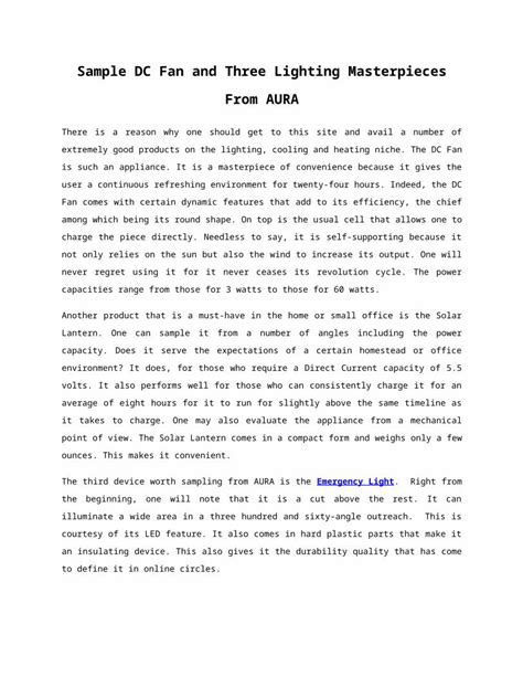 Doc Sample The Dc Fan And Three Lighting Masterpieces From Aura Dokumentips