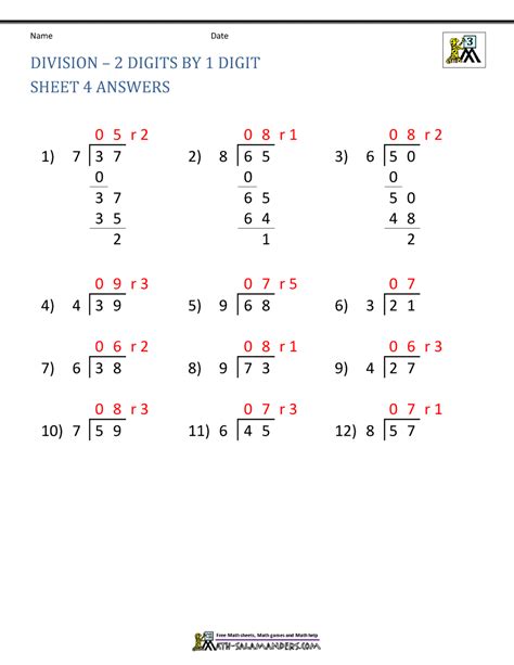 Division Worksheets Grade 3 With Answers