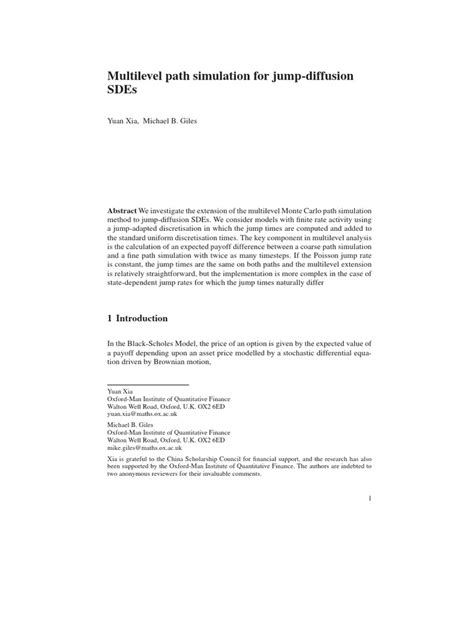 Mlmc Jump Diffusion Download Free Pdf Stochastic Differential
