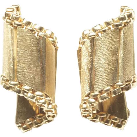 14 Karat Yellow Gold Florentine Finish Earrings By F Gem