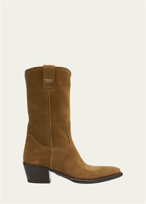 Prada Texani Suede Western Boots Bergdorf Goodman