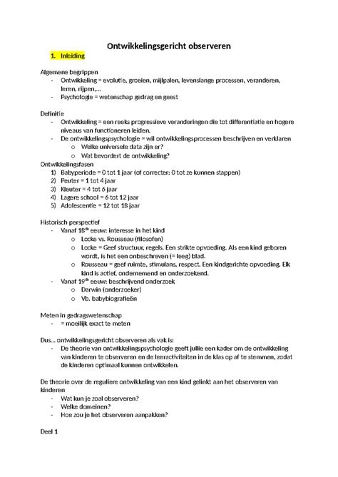 Ontwikkelingspsychologie Les 1 Inleiding Tot Observeren En