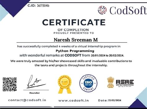 naresh sreeman on linkedin pythonprogramming codsoftinternship