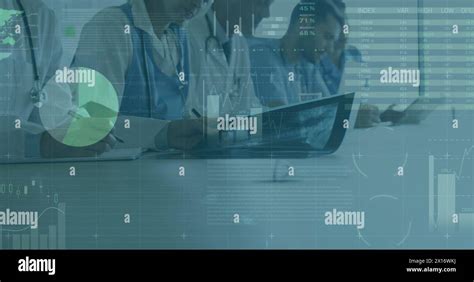 Image Of Data Processing Over Mid Section Of Team Of Diverse Doctors