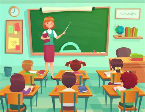 Élèves Et Enseignant En Classe Illustration De Dessin Animé Vecteur