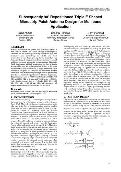 Pdf Subsequently 90 Repositioned Triple E Shaped Microstrip Patch Antenna Design For Multiband