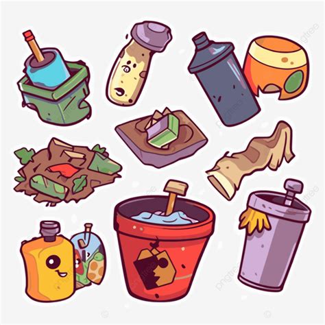 Lindo Basura Pegatinas Vector Ilustración Png Basura Pegatina