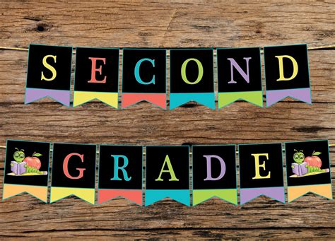 Printable Second Grade Banner 2nd Grade Bulletin Board Decoration Classroom Pennant Wall Bunting