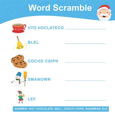 크리스마스 테마로 철자 단어 스크램블 게임 영어 학습을 위한 워크시트입니다 벡터 파일 프리미엄 벡터