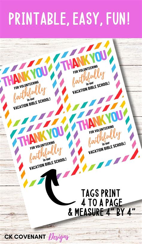 Vbs Volunteer Thank You Tags Stripe Thank You Tags Thank You