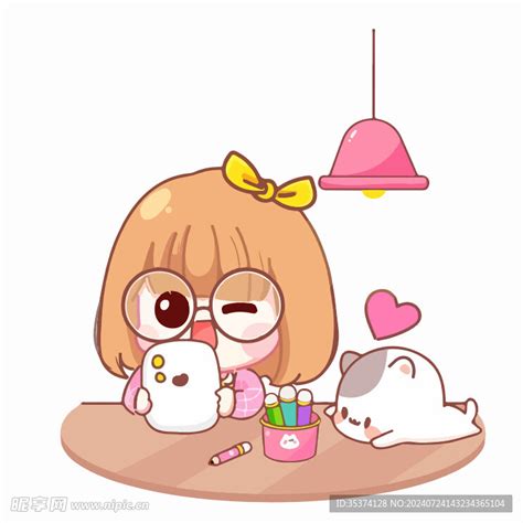 女孩和小猫设计图包装设计广告设计设计图库昵图网