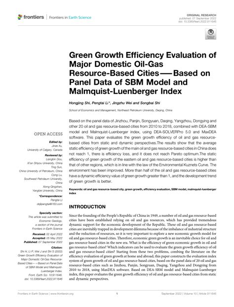 Pdf Green Growth Efficiency Evaluation Of Major Domestic Oil Gas