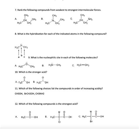 SOLVED: 7. Rank the following compounds from weakest to strongest intermolecular forces: CH3 ...