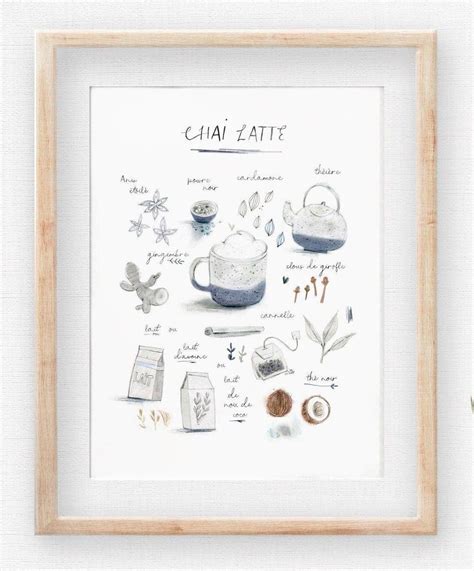 Art Print Illustration Kitchen Chai Latte Recipe Etsy