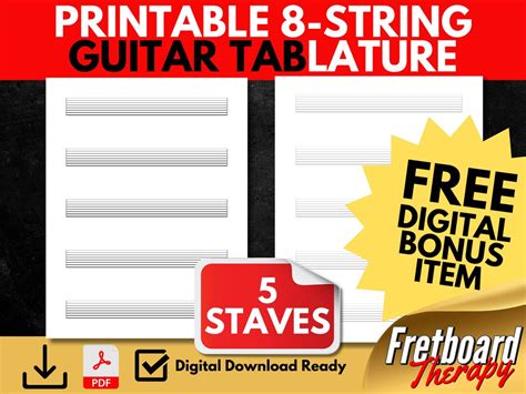 Printable Blank 8 String Guitar Tablature Notation 5 Staves For