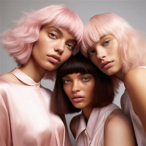 Premium Ai Image Three Beautiful Female Models In Pink In Front Of A Neutral Background
