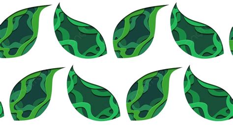 Seamless Pattern Of 3d Tree Leaf Cut Out From Paper On Green Background Nature Backdrop Cut