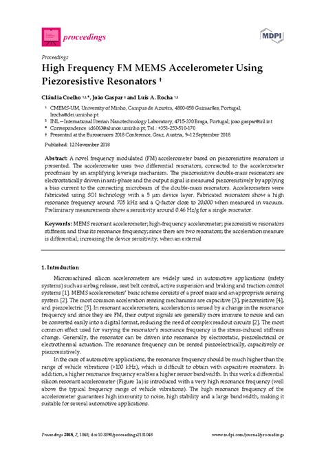 Proceedings Of The Eurosensors 2018 High Frequency Fm Mems