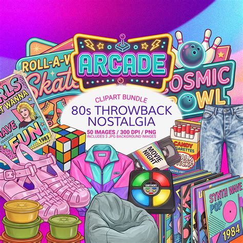 80s Nostalgia Clipart Bundle Png Retro Neon Graphics Vintage 1980s