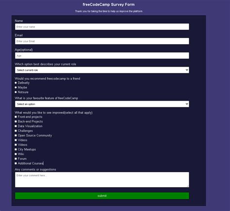 Freecodecamp Survey Form Design