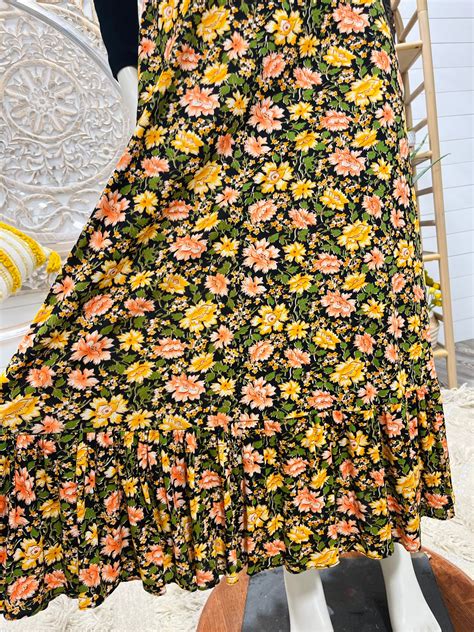 Vintage 70s Hippie Floral Janis Joplin Inspired Midi Maxi Dress S M