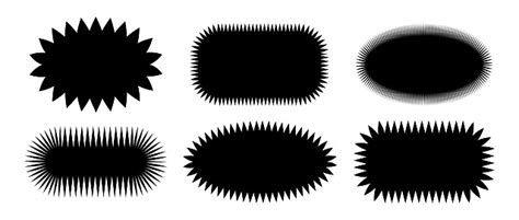 Zig Zag Edge Oval Shape Collection Jagged Elliptic And Curved Elements Set Black Graphic Design