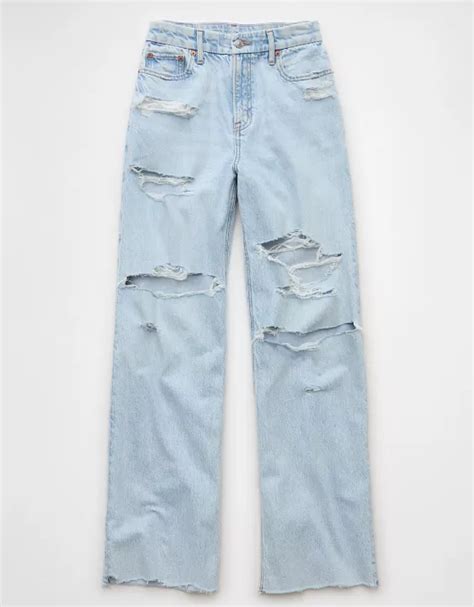 Ae Strigid Curvy Ripped Super High Waisted Baggy Straight Jean