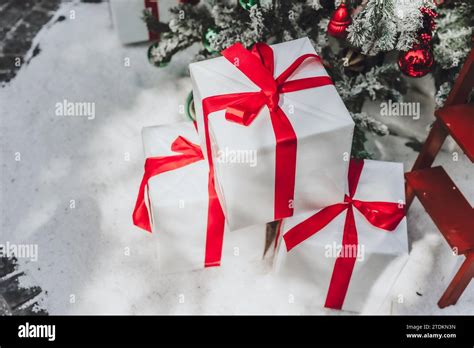 Christmas T Box New Year Present In Winter Holiday Season Concept